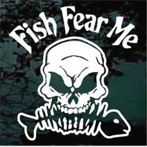 Fish Fear Me Skull With Fish Bones Decals & Window Stickers
