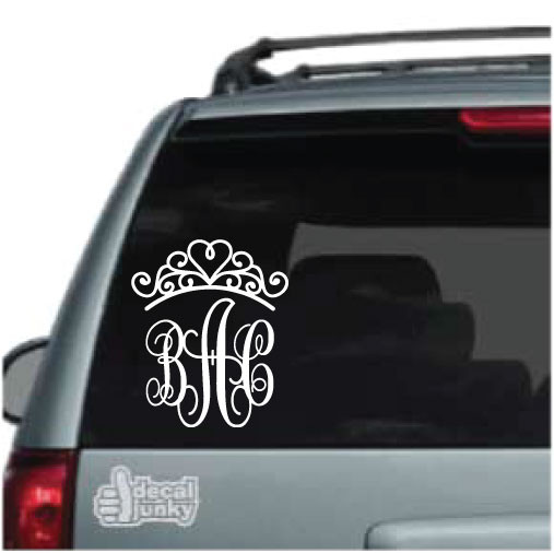 Heart Tiara Script Monogram Car Window Decals & Stickers | Decal Junky