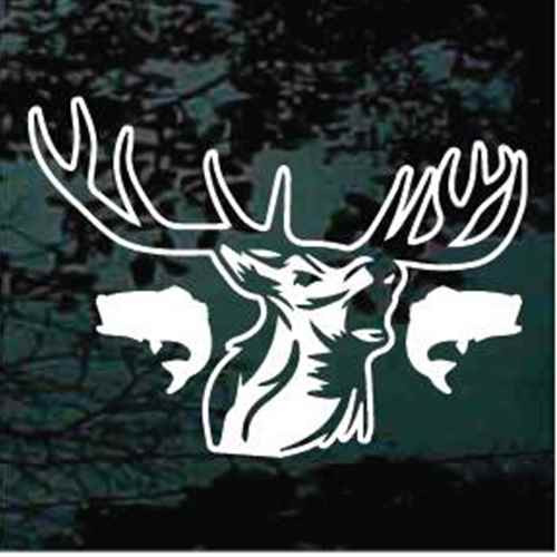 Bull Elk Head With Bass Fish Car Window Decals | Decal Junky