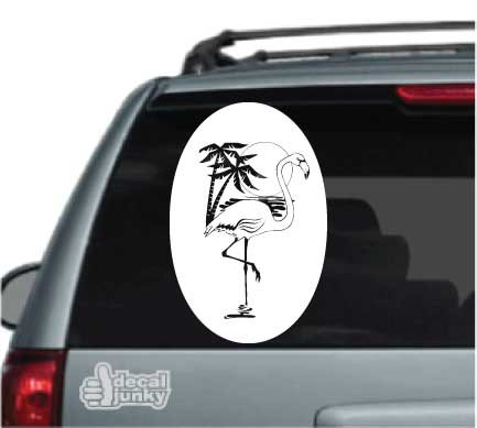 Flamingo Scene Oval Car Window Decals & Stickers | Decal Junky