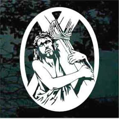 Jesus Carrying The Crucifixion Cross Decals & Stickers