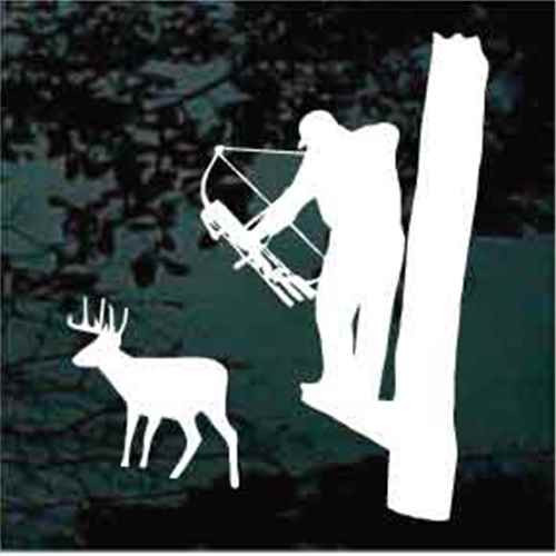 Bowhunter In Tree Stand Shooting Deer Car Window Decals | Decal Junky