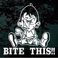 Bite This Boy Cartoon Decals Car Window Stickers and Wall Decals