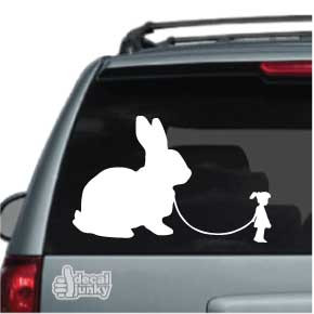 Cute Girl Walking Rabbit Car Decals & Window Stickers | Decal Junky