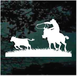 Cowboy On Horseback Roping Calf Car Decals & Stickers | Decal Junky