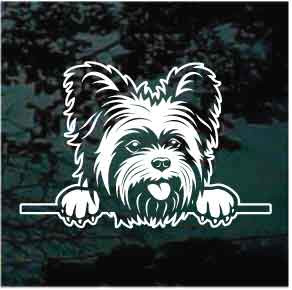 Happy Yorkie Looking Out The Window Decals Stickers
