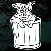 Pig In Garbage Can Cartoon Car Window Decals | Decal Junky