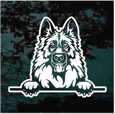 Pretty German Shepherd Peeking Out The Window Decals Stickers