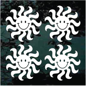 Set of Four 3'' Sun Smiley Decals & Car Window Stickers | Decal Junky