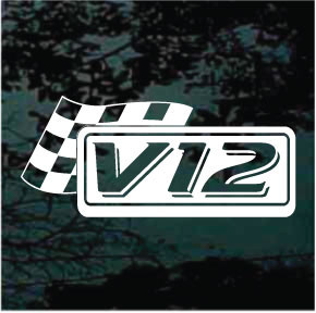 V12 Checkered Racing Flag Decals & Car Window Stickers | Decal Junky