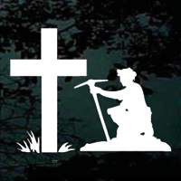 Coal Miner Praying at the Cross Decal & Window Sticker