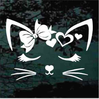 Kitty Cat Face With Bow Decals & Car Window Stickers | Decal Junky