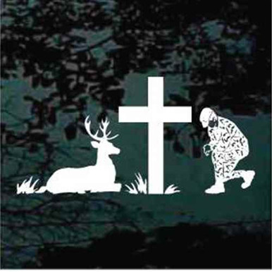 Deer Hunter Praying At The Cross Decals Stickers for Cars Trucks Windows