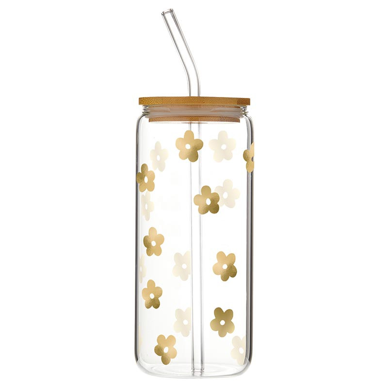 Glass Cold Brew Tumbler - Gold Flowers - [Wholesale]Santa Barbara ...