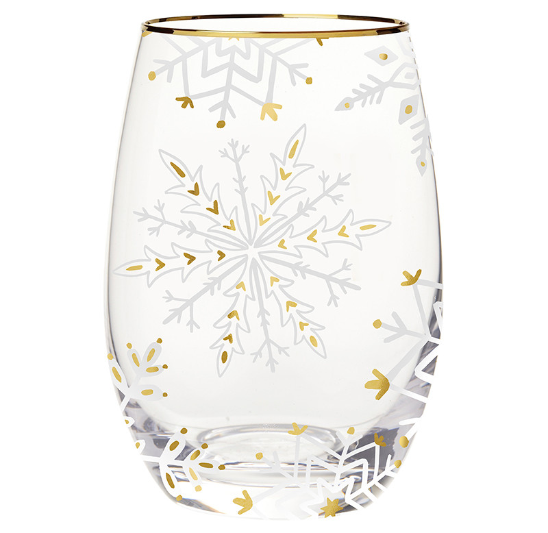 Gold Foil Stemless Wine Glass - Snowflakes - [Wholesale]Santa Barbara ...