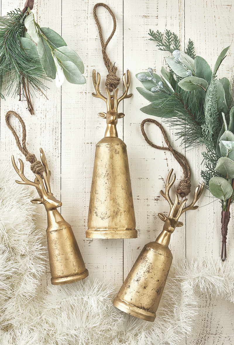 Antique Gold Reindeer Bell - Small 11"H - [Wholesale]Santa Barbara ...