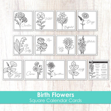 Square Calendar Cards - Birth Flowers