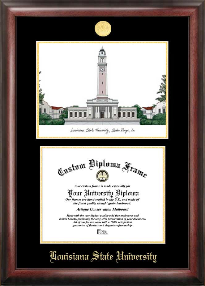 LSU Tigers Gold Embossed Diploma Frame with Campus Images Lithograph ...