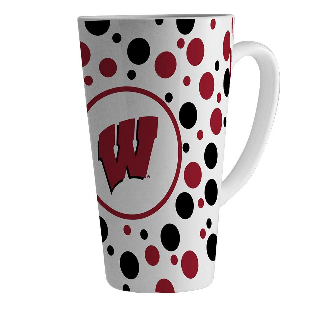 Wisconsin Badgers 16 oz. White Polka Dot Latte Mug - Sports Unlimited