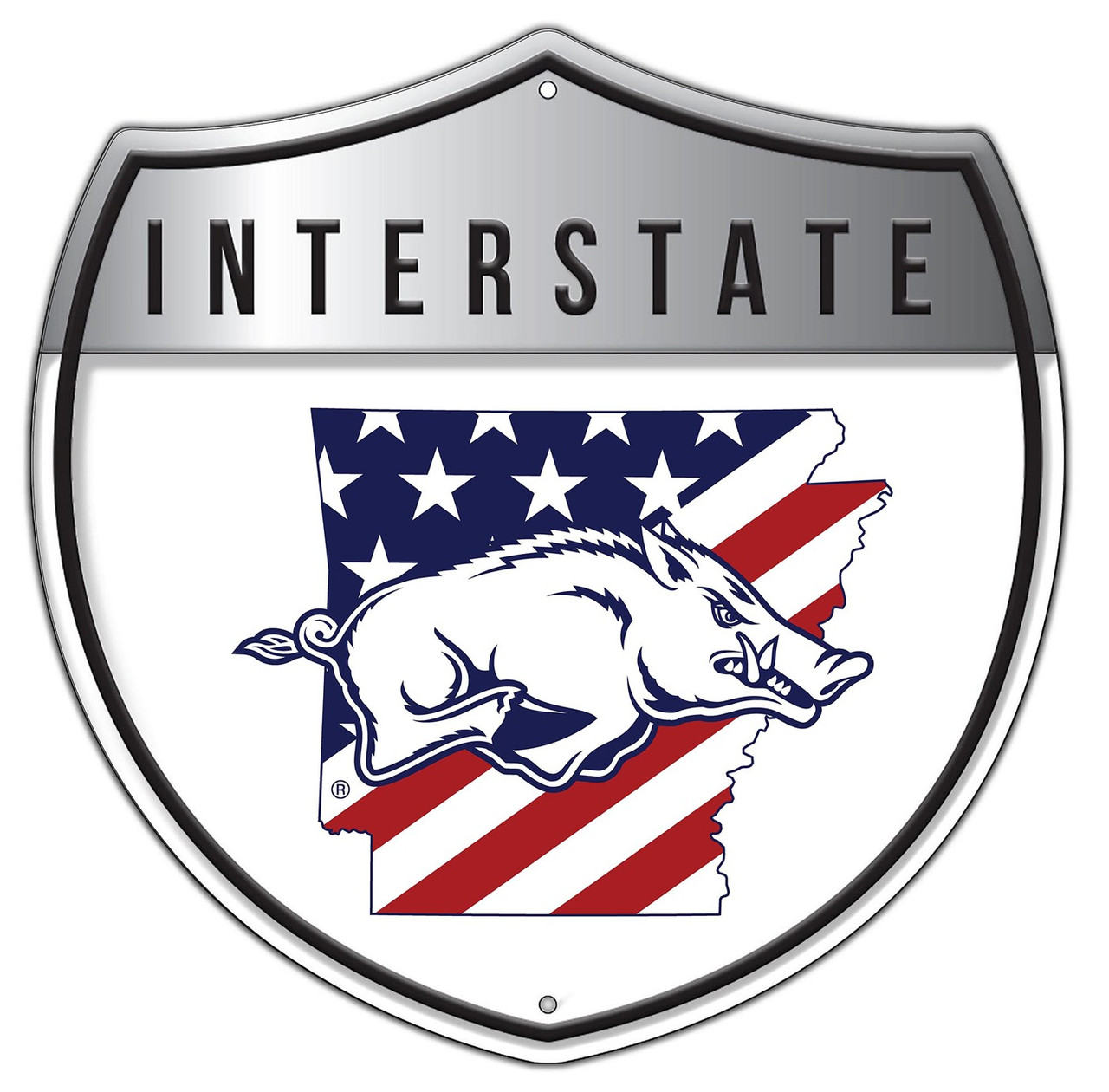 Arkansas Razorbacks 12" Patriotic Interstate Metal Sign - Sports Unlimited