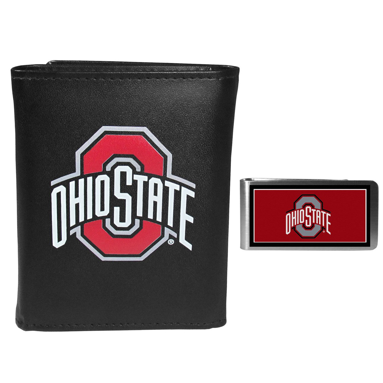 Ohio State Buckeyes Leather Tri-fold Wallet & Color Money Clip - Sports ...
