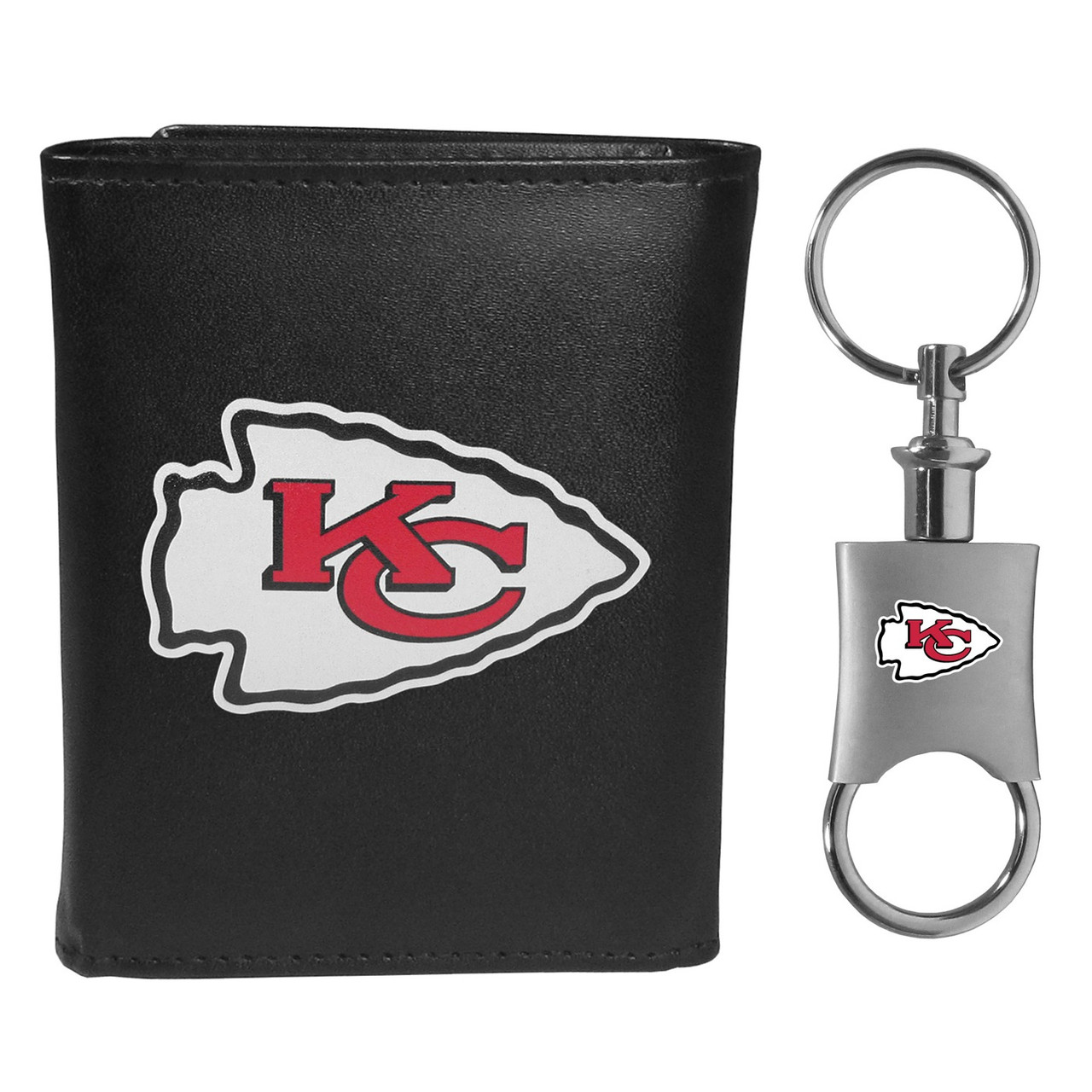 Kansas City Chiefs Leather Tri-fold Wallet & Valet Key Chain - Sports ...