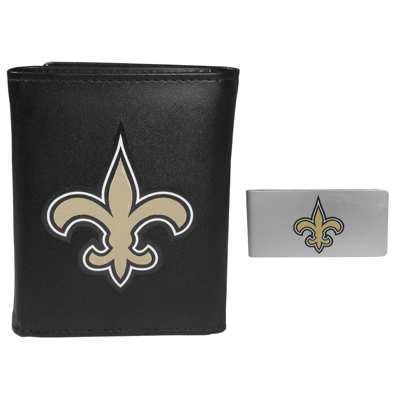 New Orleans Saints Leather Tri-fold Wallet & Money Clip - Sports Unlimited