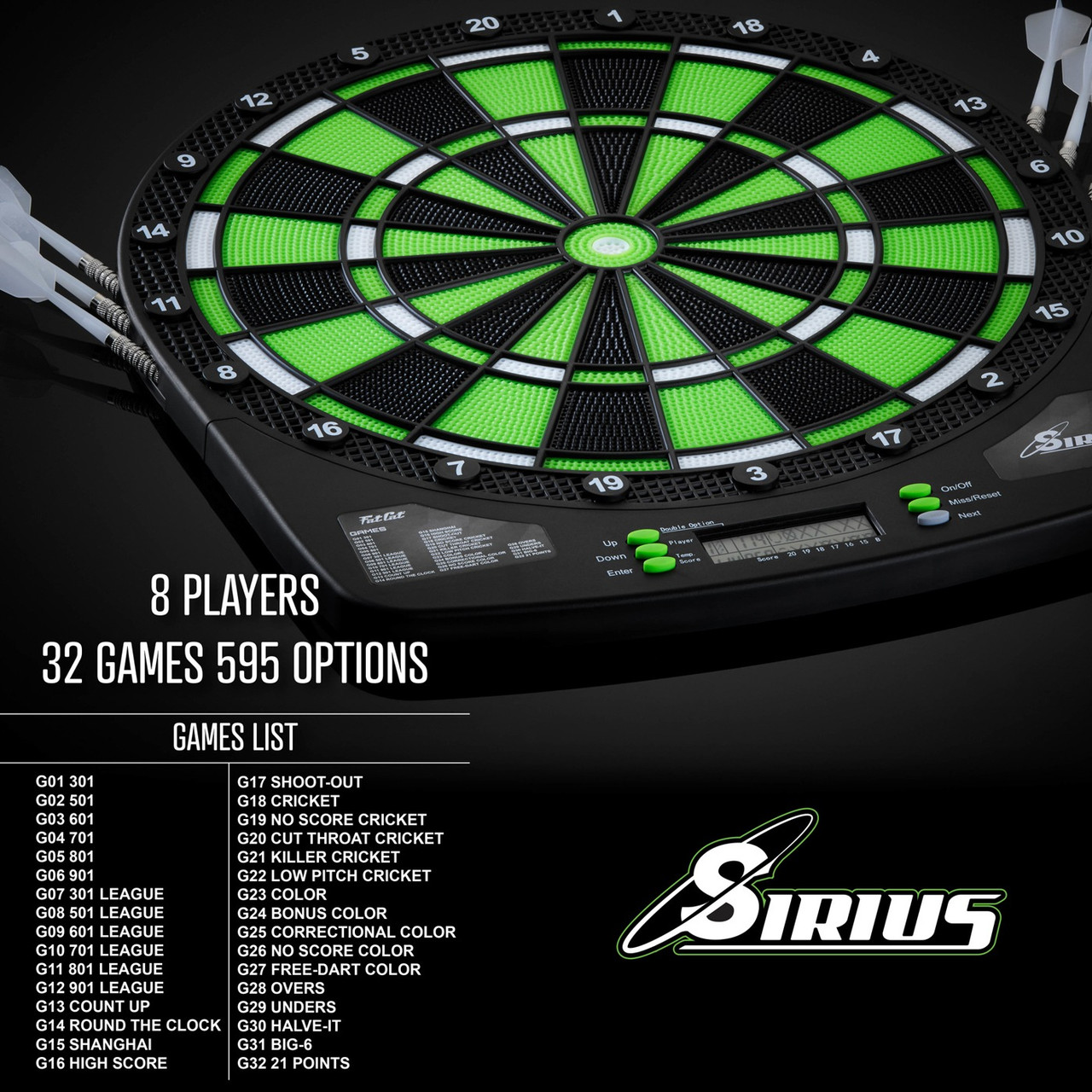 Fat Cat Sirius 13.5 Compact Target Electronic Dartboard Sports Unlimited
