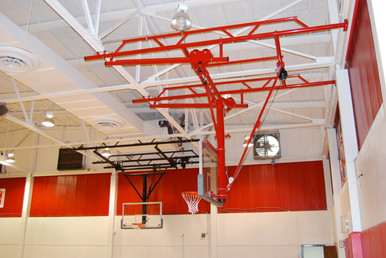 Gared Single Post Rear-Braced Roll-Fold Ceiling Hung Basketball ...