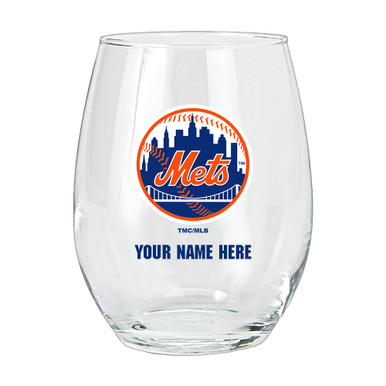 New York Mets Personalized 15 oz. Stemless Wine Glass - Sports Unlimited