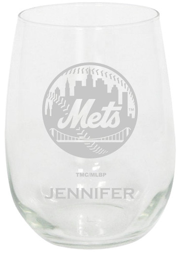 New York Mets Personalized 15 oz. Etched Stemless Wine Glass - Sports ...