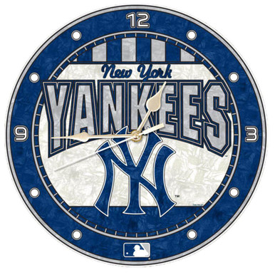 New York Yankees 12"" Art Glass Wall Clock - Sports Unlimited