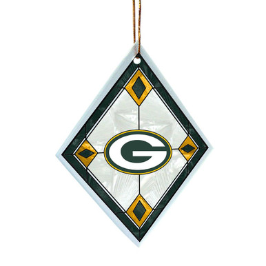 Green Bay Packers Art Glass Diamond Shaped Ornament - Sports Unlimited