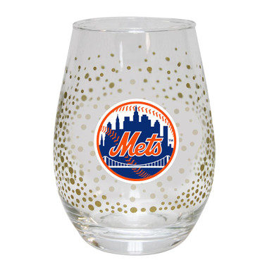 New York Mets 15 oz. Glitter Stemless Wine Glass - Sports Unlimited