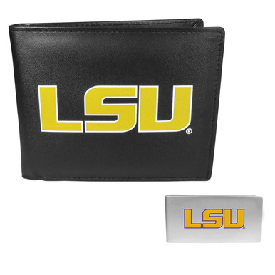 LSU Tigers Leather Bi-fold Wallet & Money Clip - Sports Unlimited
