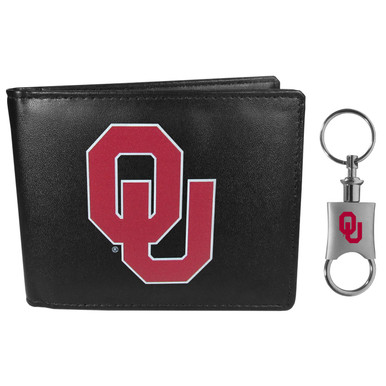 Oklahoma Sooners Leather Bi-fold Wallet & Valet Key Chain - Sports ...
