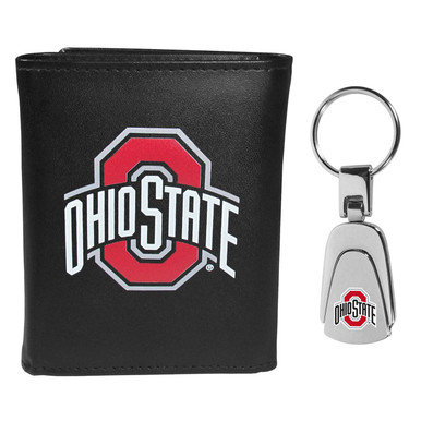 Ohio State Buckeyes Leather Tri-fold Wallet & Steel Key Chain - Sports ...