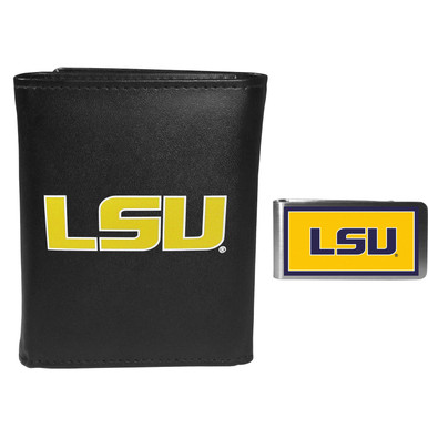 LSU Tigers Leather Tri-fold Wallet & Color Money Clip - Sports Unlimited