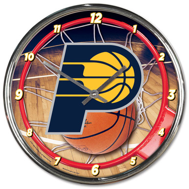 Indiana Pacers Round Chrome Wall Clock - Sports Unlimited