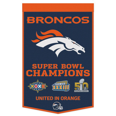 Denver Broncos 24" x 38" Dynasty Champ Wool Banner - Sports Unlimited