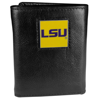 LSU Tigers Deluxe Leather Tri-fold Wallet in Gift Box - Sports Unlimited