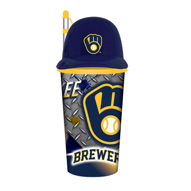 Milwaukee Brewers 32 oz. Plastic Helmet Cup with Straw - Sports Unlimited