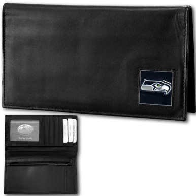 Seattle Seahawks Deluxe Leather Checkbook Cover - Sports Unlimited