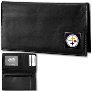Pittsburgh Steelers Deluxe Leather Checkbook Cover - Sports Unlimited