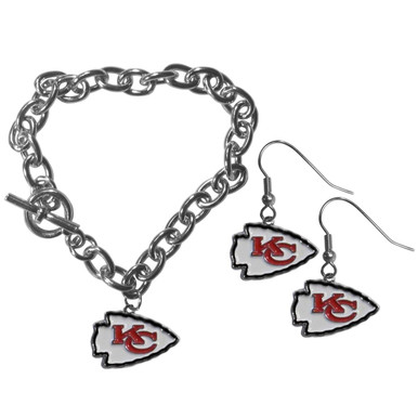 Kansas City Chiefs Chain Bracelet and Dangle Earring Set - Sports Unlimited