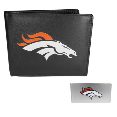 Denver Broncos Leather Bi-fold Wallet & Money Clip - Sports Unlimited