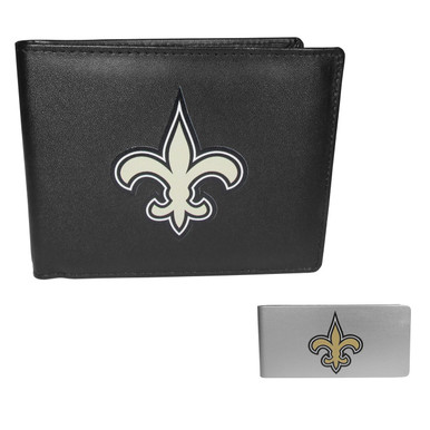 New Orleans Saints Leather Bi-fold Wallet & Money Clip - Sports Unlimited