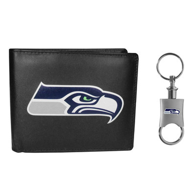 Seattle Seahawks Leather Bi-fold Wallet & Valet Key Chain - Sports ...