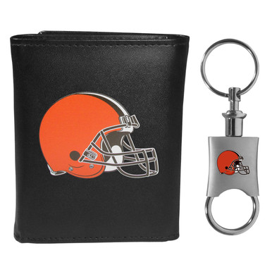 Cleveland Browns Leather Tri-fold Wallet & Valet Key Chain - Sports ...