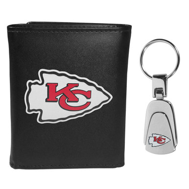Kansas City Chiefs Leather Tri-fold Wallet & Steel Key Chain - Sports ...
